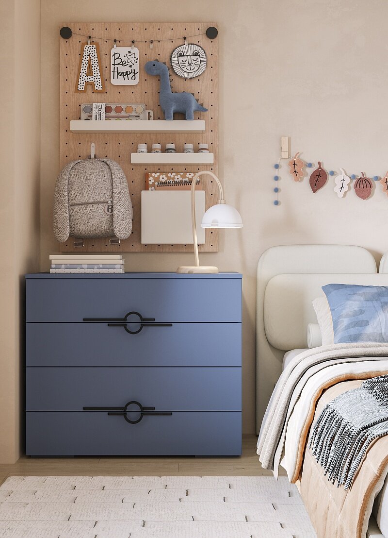 Комод МебельЛэнд24 Белиз - 4 Альби Полуночно-Синий 90x45x77 с 4 ящиками