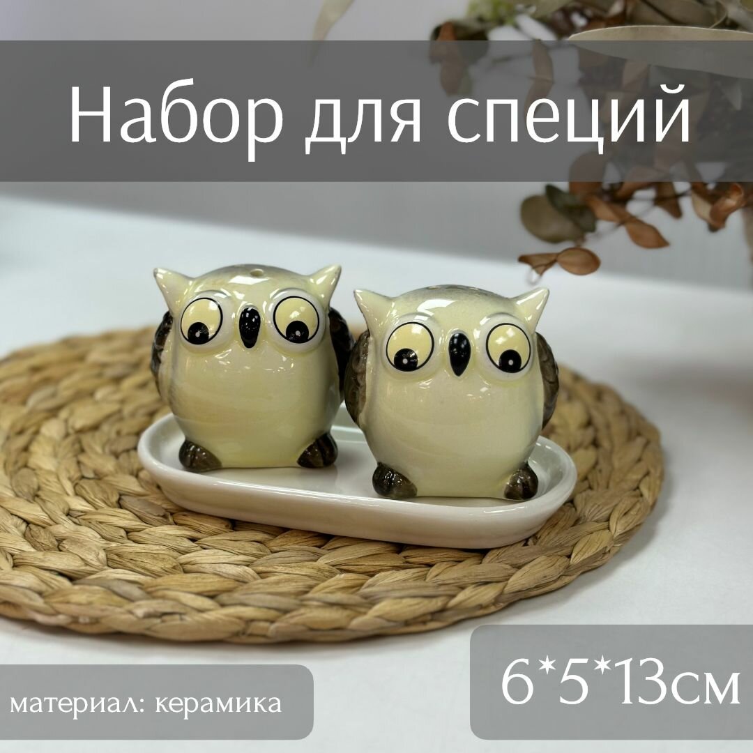 Керамический набор для специй на подставке Совушки ТоиТо