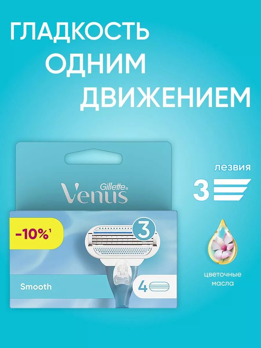 Venus Кассеты женские сменные с 3 лезвиями Smooth 4 шт