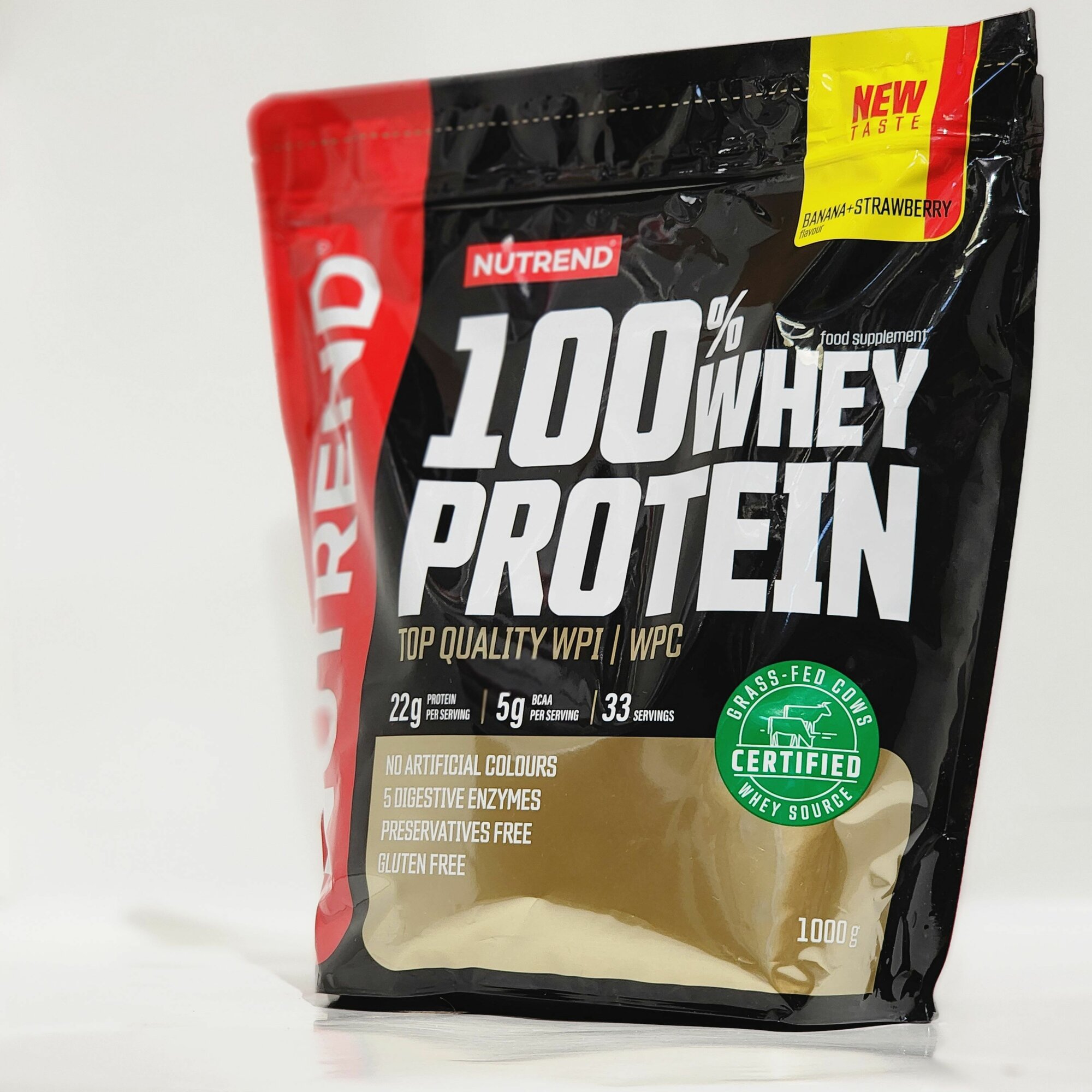 Протеин сывороточный изолят + концентрат Nutrend - 100% Whey Protein 1кг - Вкус Банан-клубника