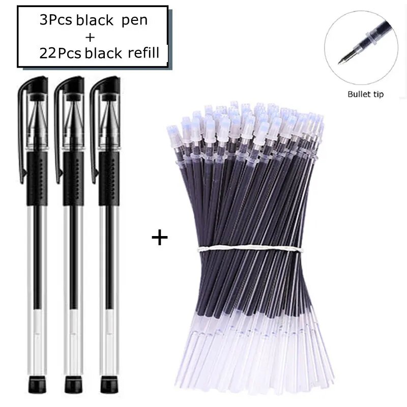 Набор гелевых ручек Haile 25 шт, черные, синие, красные, 0,5 мм Черный, 25Pcs Black set C