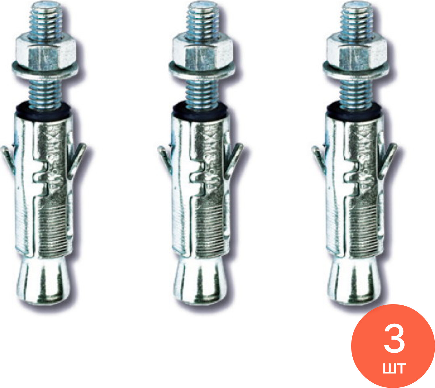Анкер DKC / ДКС усиленный со шпилькой, оцинкованный, стальной, М8, 1шт. / крепеж (комплект из 3 шт)