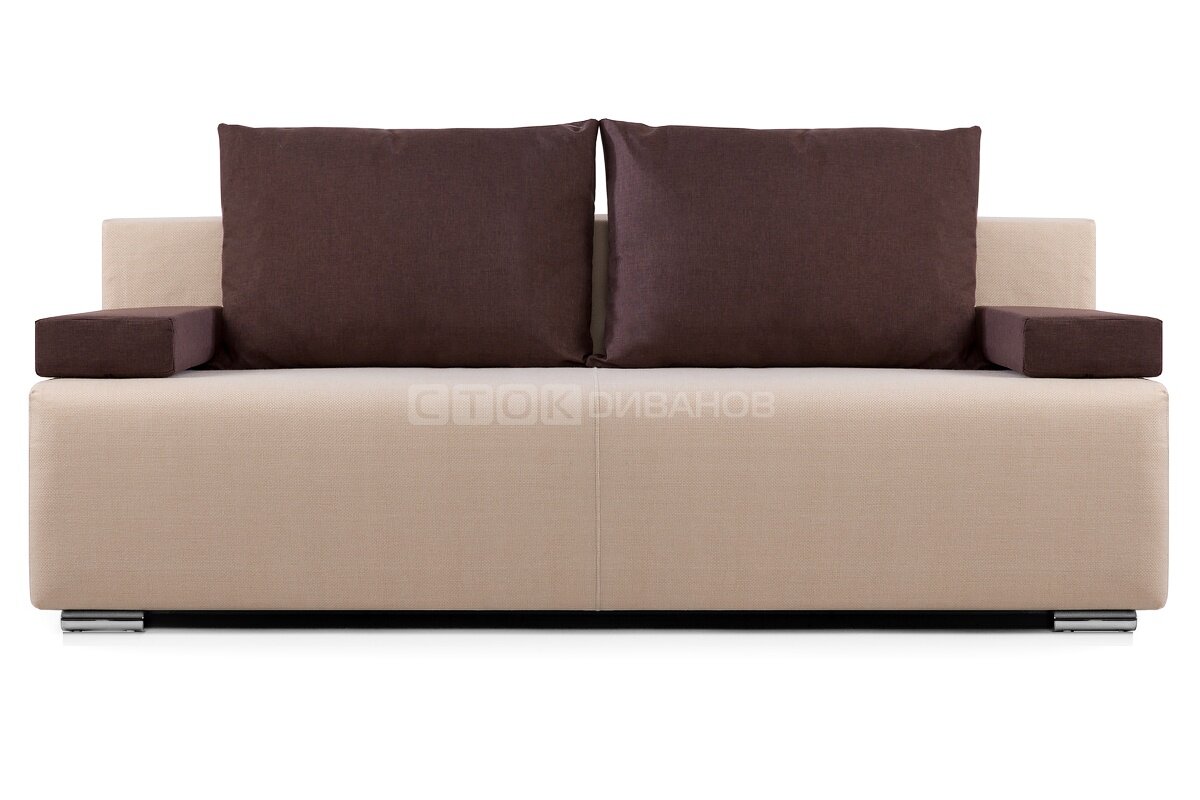 Диван Сток Диванов Плэй Latte бежевый/коричневый 210 см, механизм еврокнижка