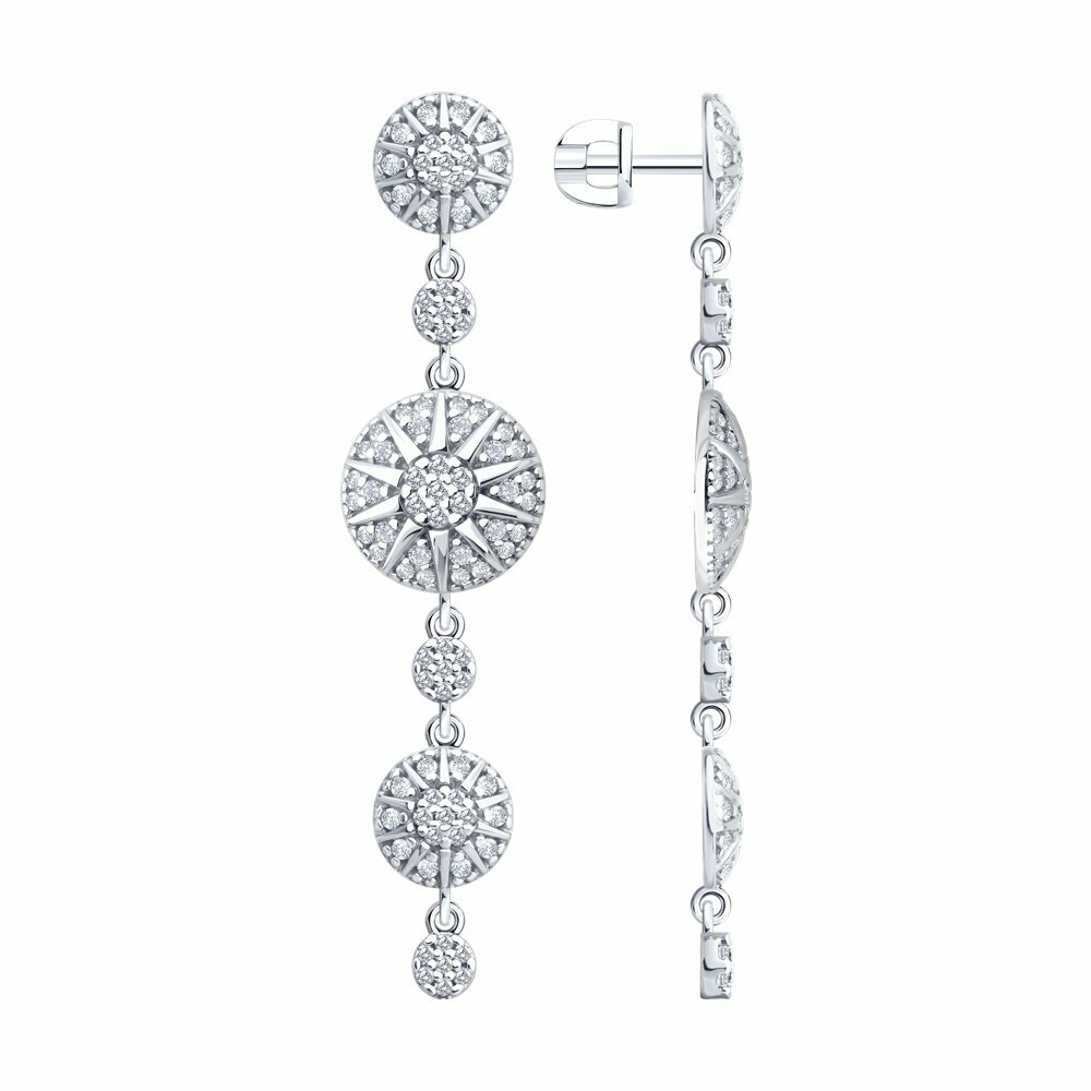 Серьги, серебро, 925 проба, родирование, фианит