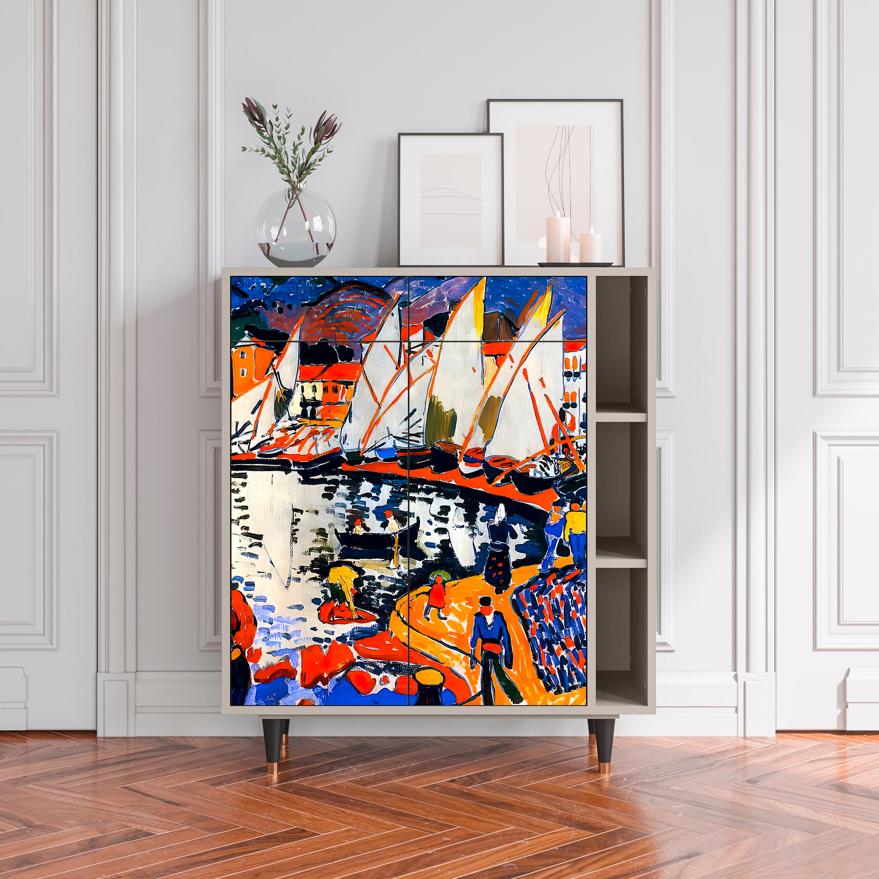 Комод - STORYZ - BS6 Le Sechage des voiles by Andre Derain, Размер - 94 x 110 x 41 см, Цвет корпуса - , Сатин