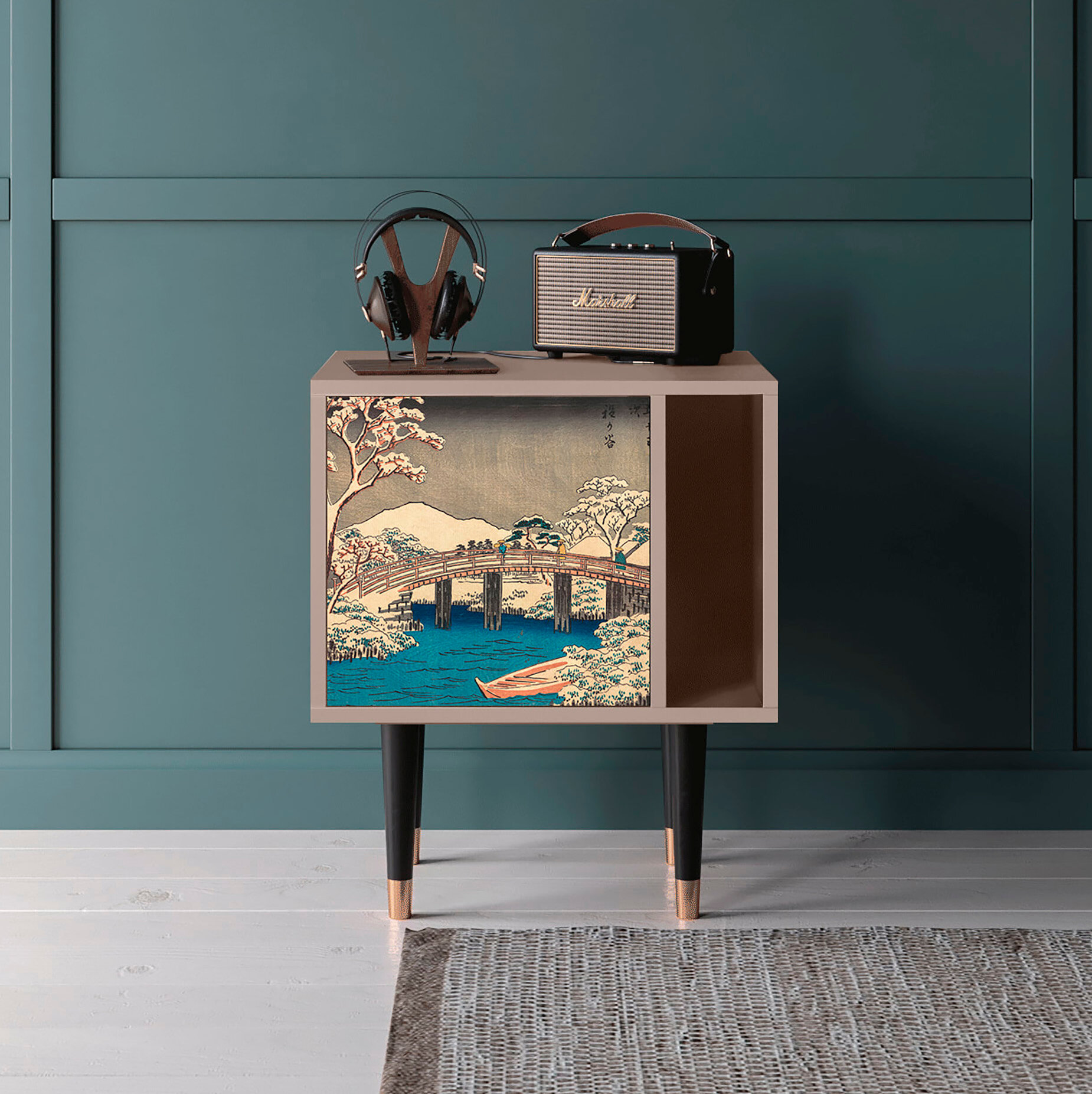 Прикроватная тумба - STORYZ - S2 Katabira River by Utagawa Hiroshige, Размер - 58 x 69 x 48 см, Цвет - Бежевый