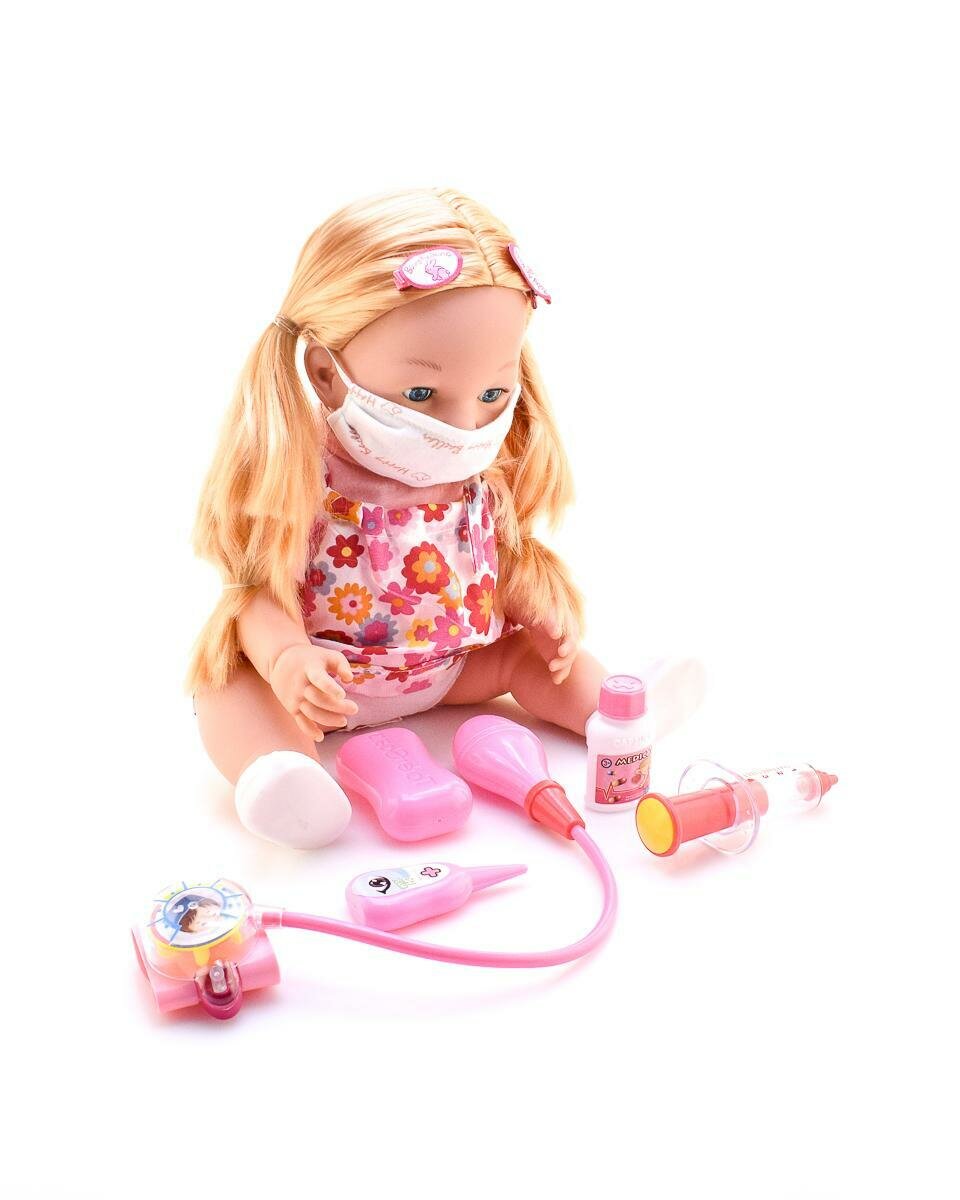 Кукла-пупс интерактивная с медицинскими аксессуарами, 32 см, функция пить/писать, цветочный принт