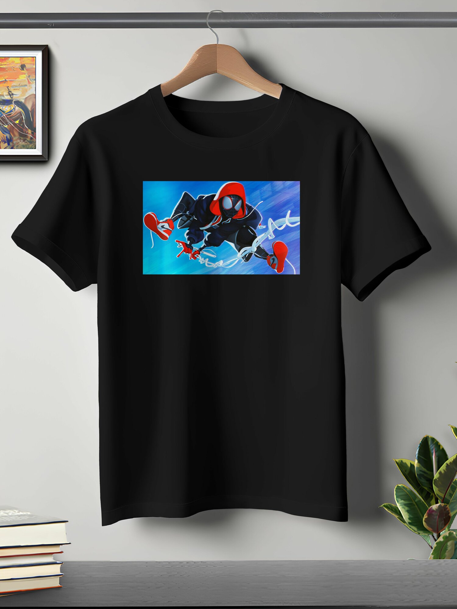 Футболка  Детская ONEQ 110 (5-6) размер с принтом Человек Паук Майлз Моралес, черная