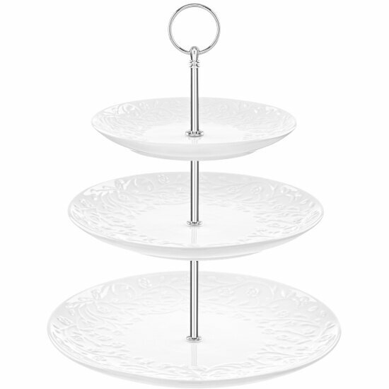 Блюдо-этажерка 3-х ярусная Elan Gallery "Веточки-цветочки" 26х26х34 см, с серебристым креплением