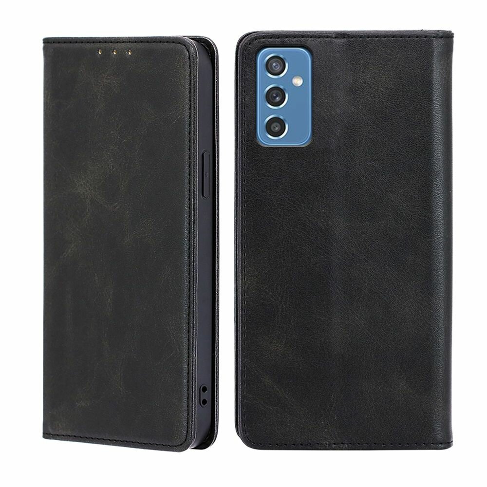 Чехол-книжка MyPads для Samsung Galaxy M52 5G (SM-M526) / Самсунг М52, Телячья кожа, закрывающаяся на магнит, черный