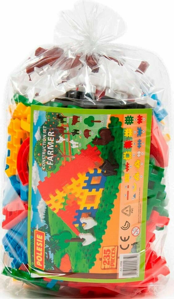 Конструктор пластиковый блочный "Фермер" для детей, сборная модель, игровой набор с фигурками животных, 235 деталей