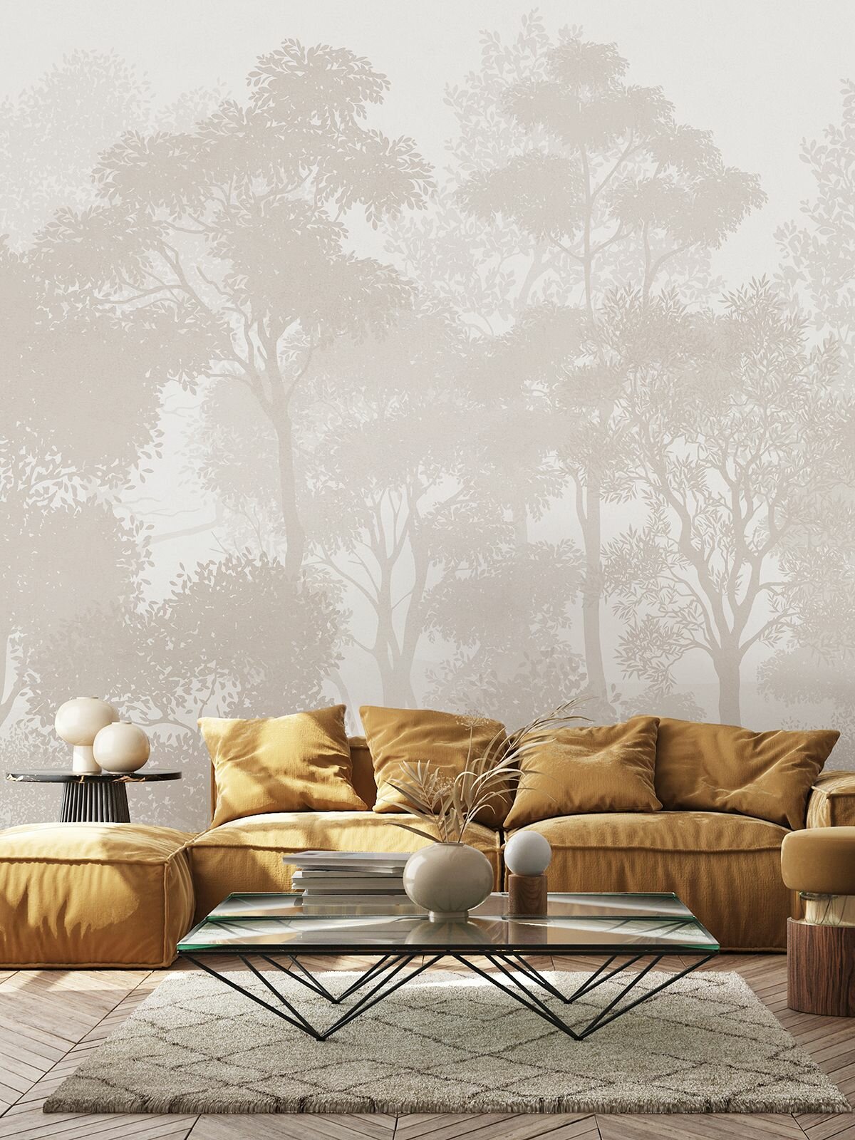 Фотообои/F-484 Пепельно-бежевый лес 400х270 DIVINO холст