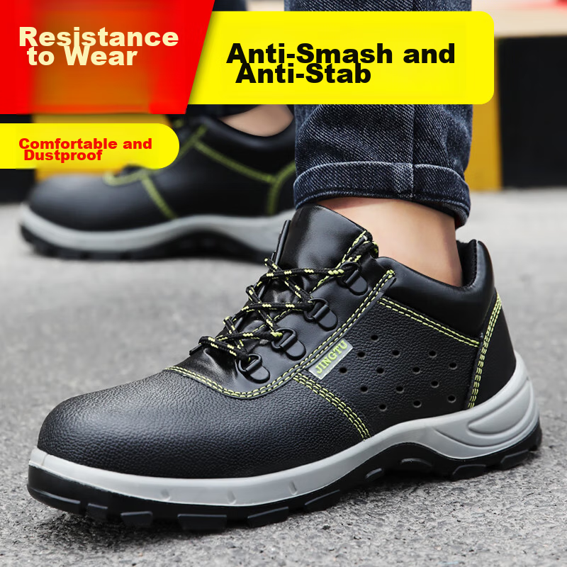 Jingtu Safety Shoes for Men, Steel Toe Cap, Puncture-Resistant, Odor-Resistant, Cowhide, Wear-Resistant, Breathable for Summer, Safety Shoes 9106 Size 41
