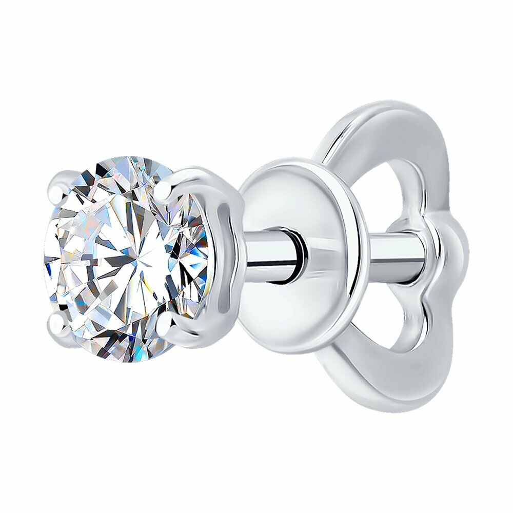 Моносерьга, белое золото, 585 проба, бриллиант выращенный