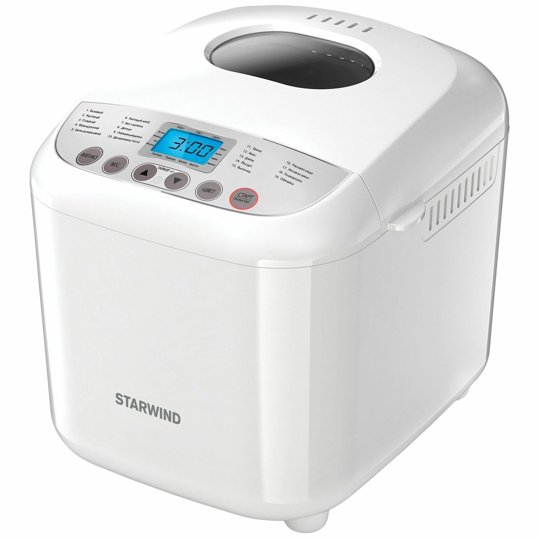 Хлебопечь Starwind SBM2085 белый/серебристый