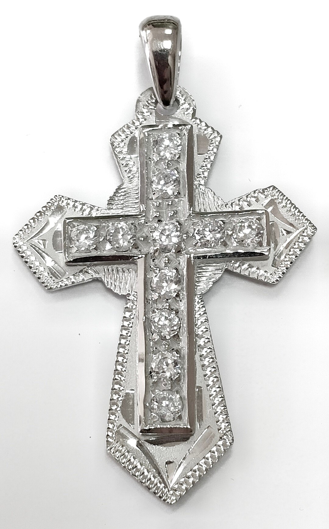 Крестик, серебро, 925 проба, родирование, фианит
