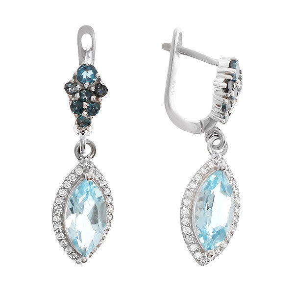 Серьги, серебро, 925 проба, родирование, топаз
