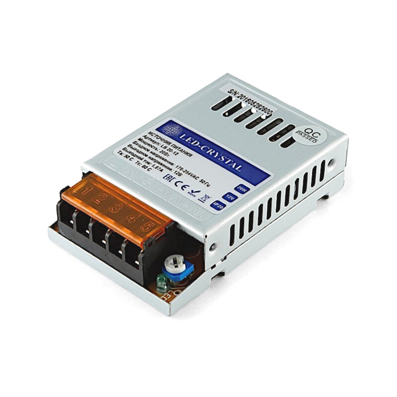 Блок питания для светодиодных лент и светильников 220/12V 20W, IP20