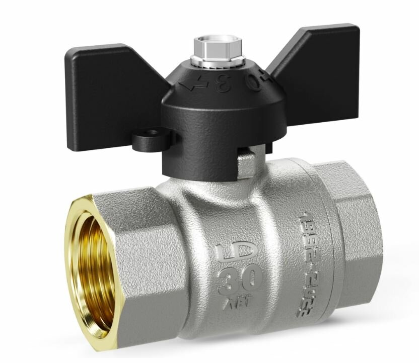 Кран шар 1" ВВ бабочка Никель LD Pride 47.300.25