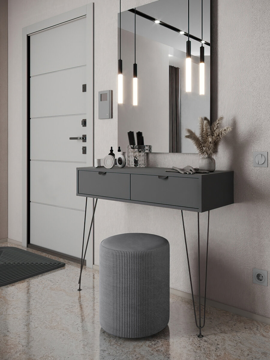 Подвесной туалетный столик на ножках Фабрика Стиль Шери 5, 954х800х350 мм, графит