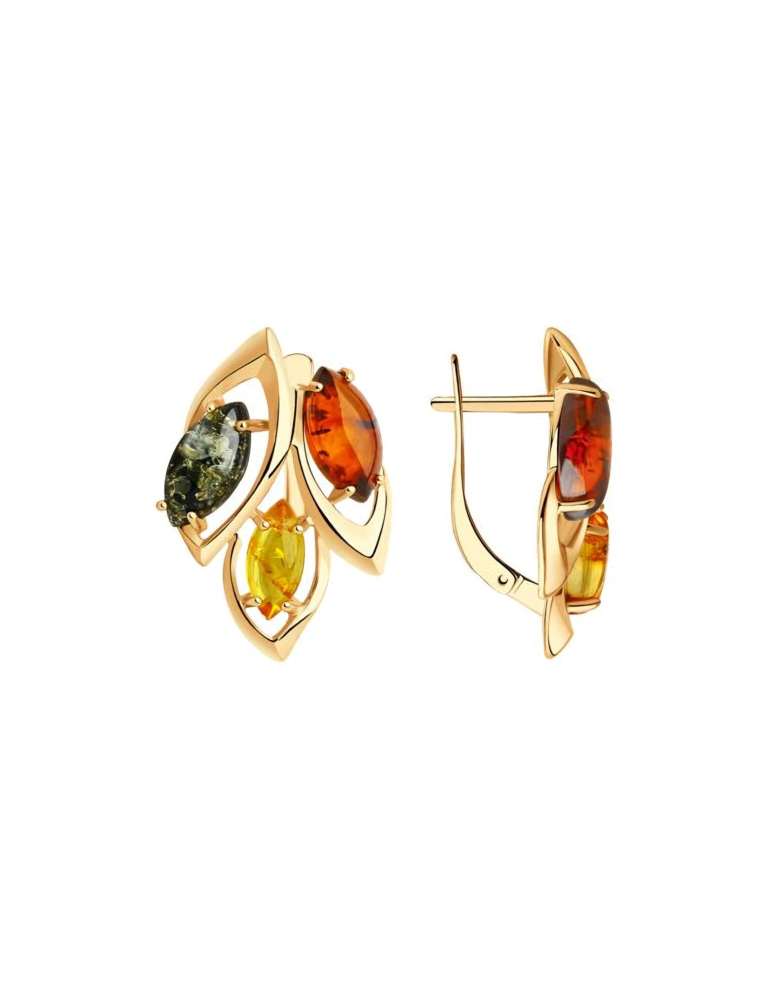 Серьги пусеты, серебро, 925 проба, золочение, янтарь синтетический