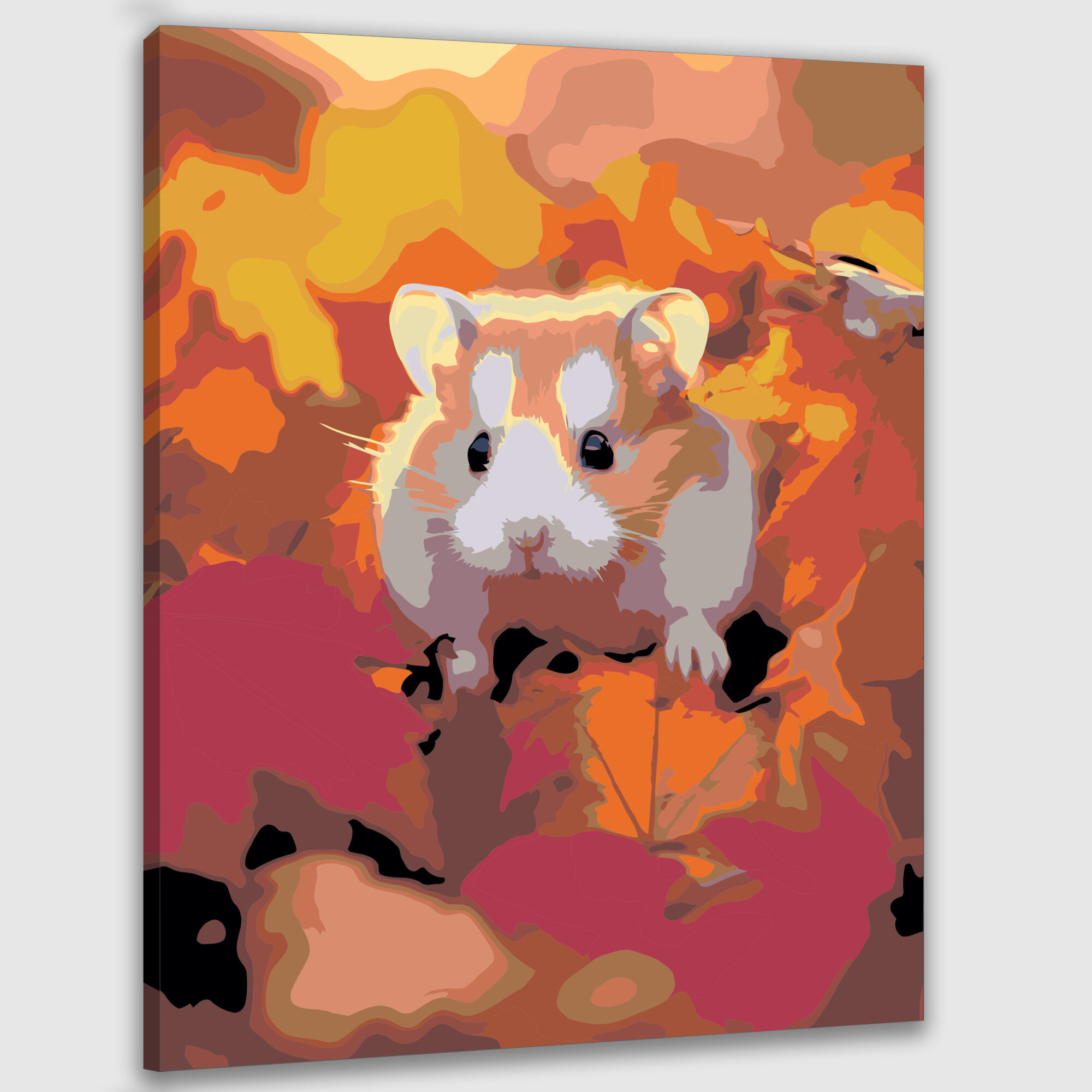 Картина по номерам 40x50 см, фотография, хомячок, подстилка, разноцветные листья, осенняя листва, фон, палитра природы