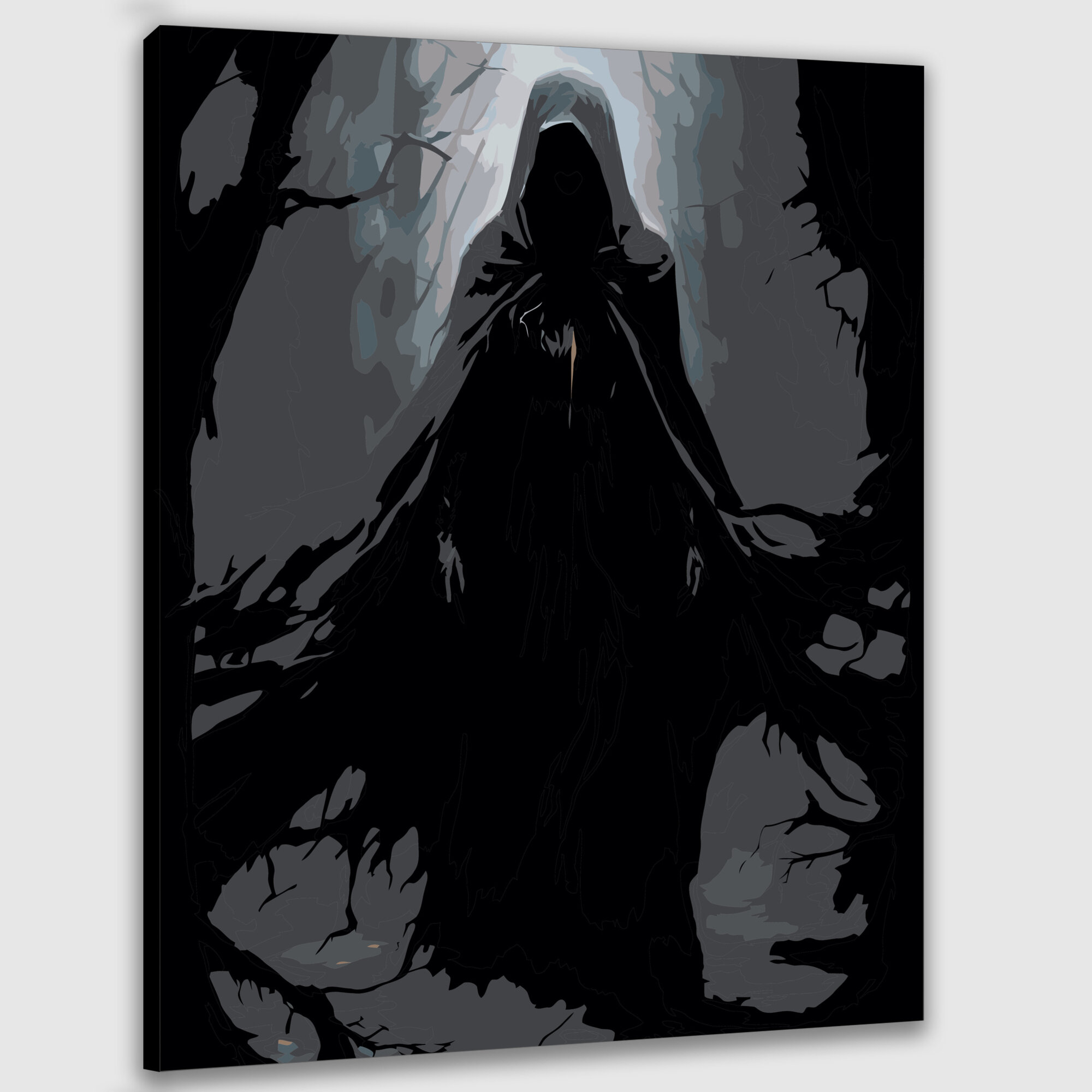 Картина по номерам 40x50 см, картина, цифровая, ведьма, темные глаза, черный плащ, лес, лунный свет