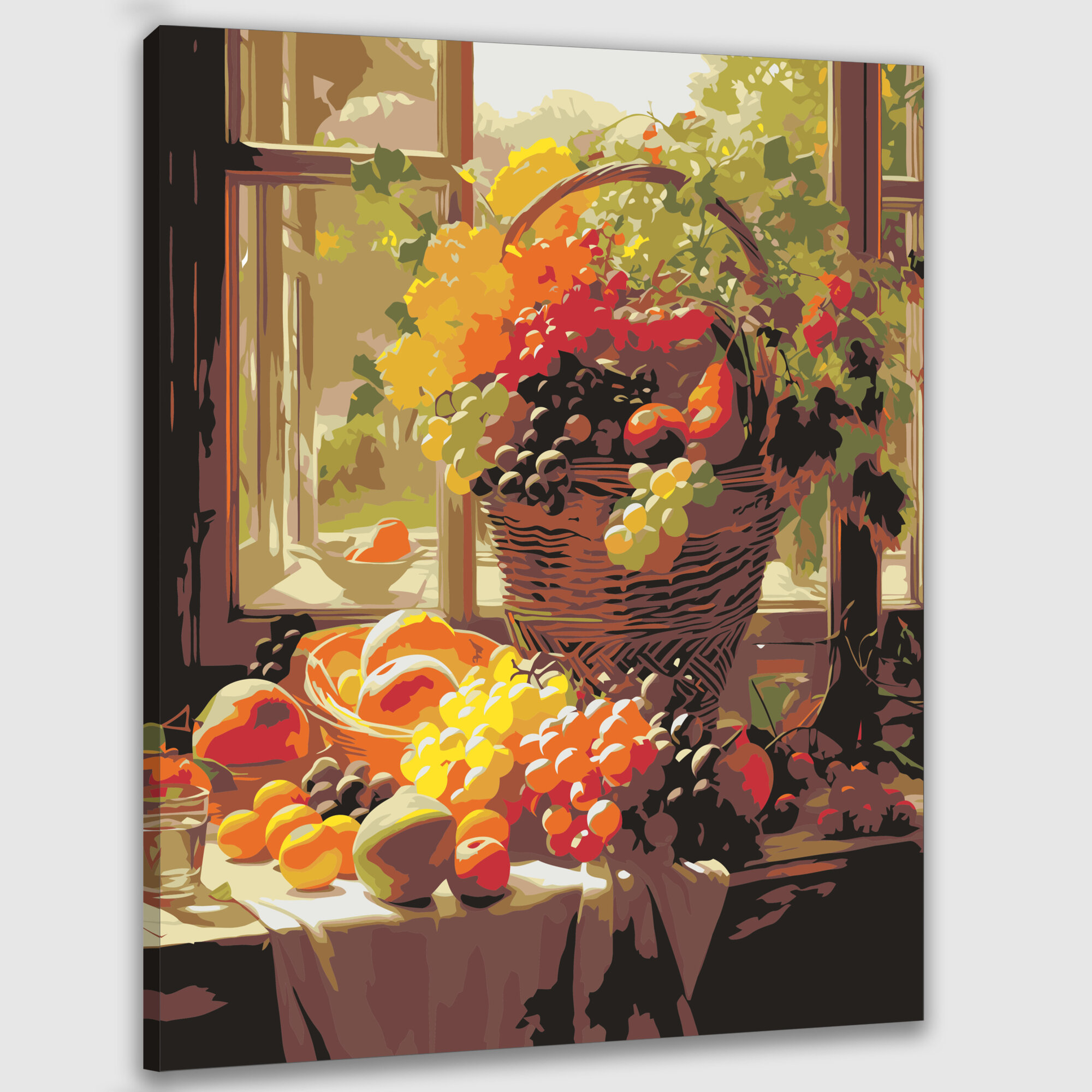 Картина по номерам 40x50 см, яркий, аппетитный, натюрморт, фруктовая корзина, клубника, виноград, цитрусовые