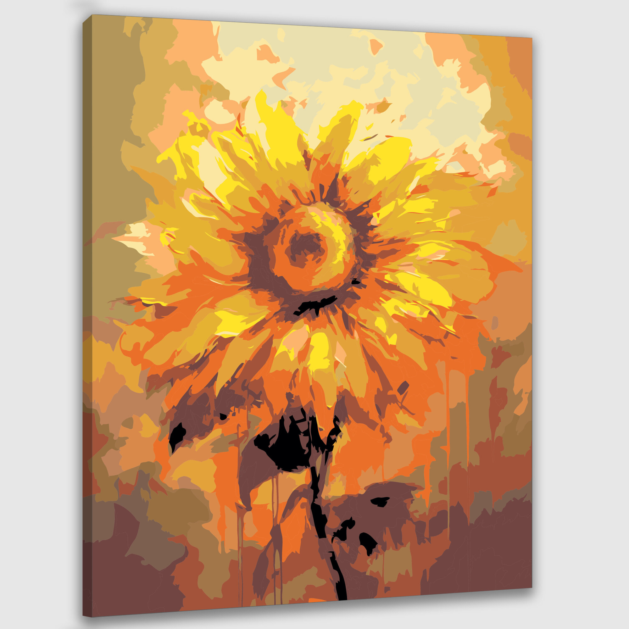 Картина по номерам 40x50 см, картина маслом, портрет, цветок, подсолнух, яркие цвета, крупный план, детали, мазки кисти