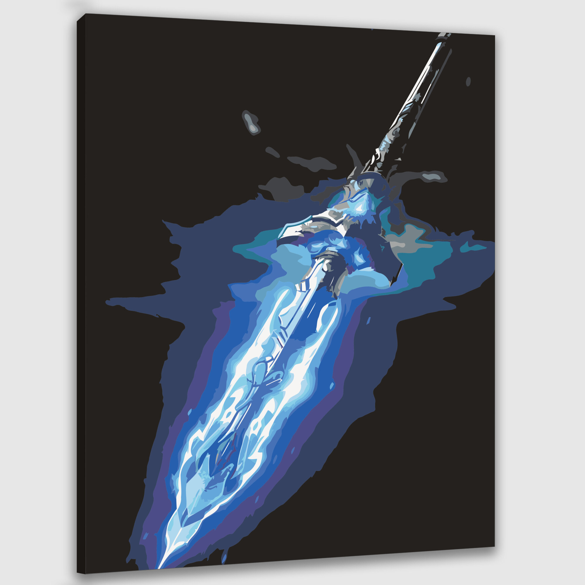 Картина по номерам 40x50 см, меч, футуристический, цифровой, иллюстрация, гладкий, мощный, свечение, голубое, свет
