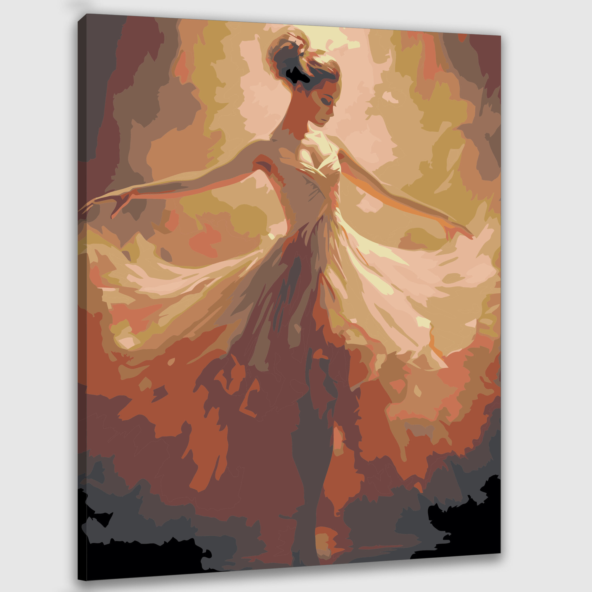 Картина по номерам 40x50 см, картина маслом, балерина, пируэт, солнце, струящаяся пачка, элегантные движения, артистизм