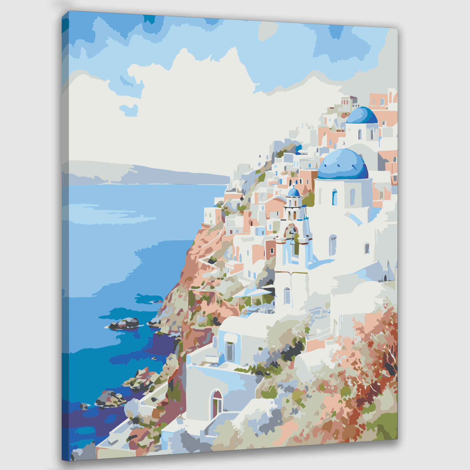 Картина по номерам 40x50 см, акварельный пейзаж, греческие острова, бирюзовые воды, скалистые берега