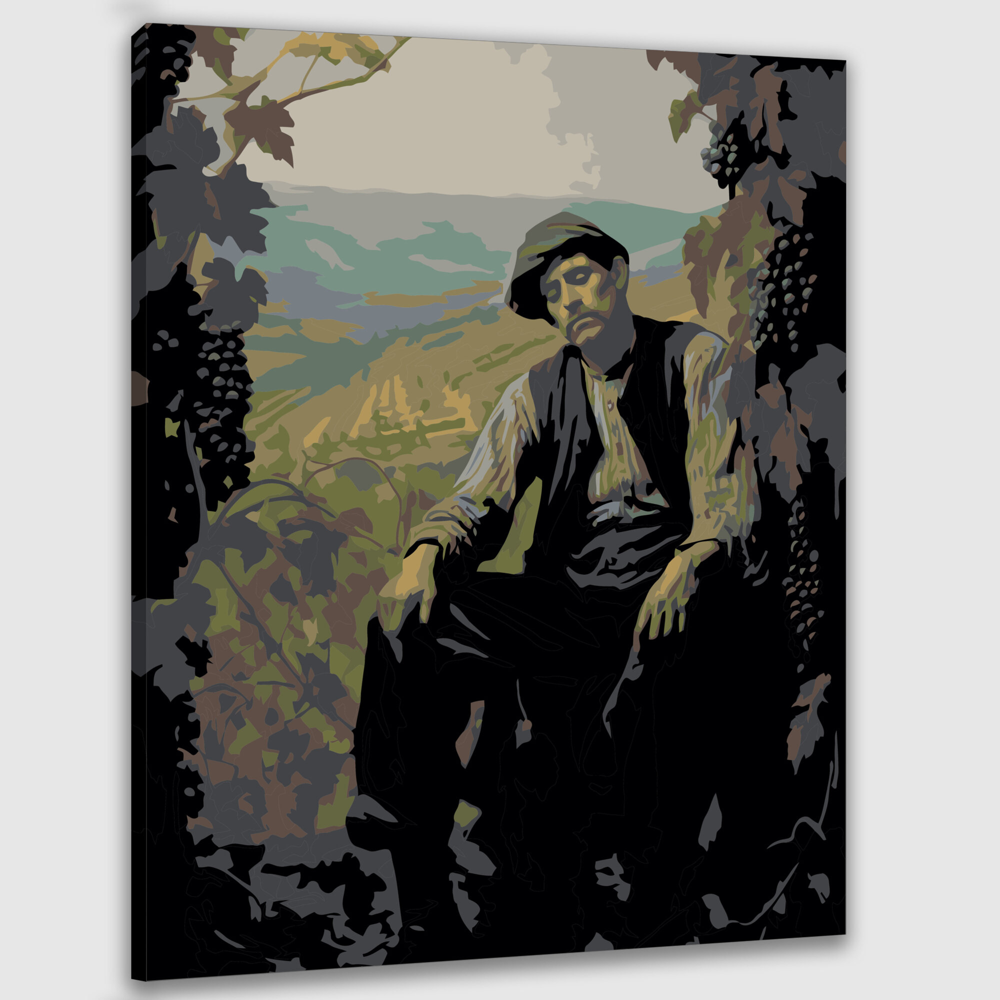 Картина по номерам 40x50 см, картина маслом, одинокая фигура, созерцание, виноградник, темно-фиолетовый виноград, тоска