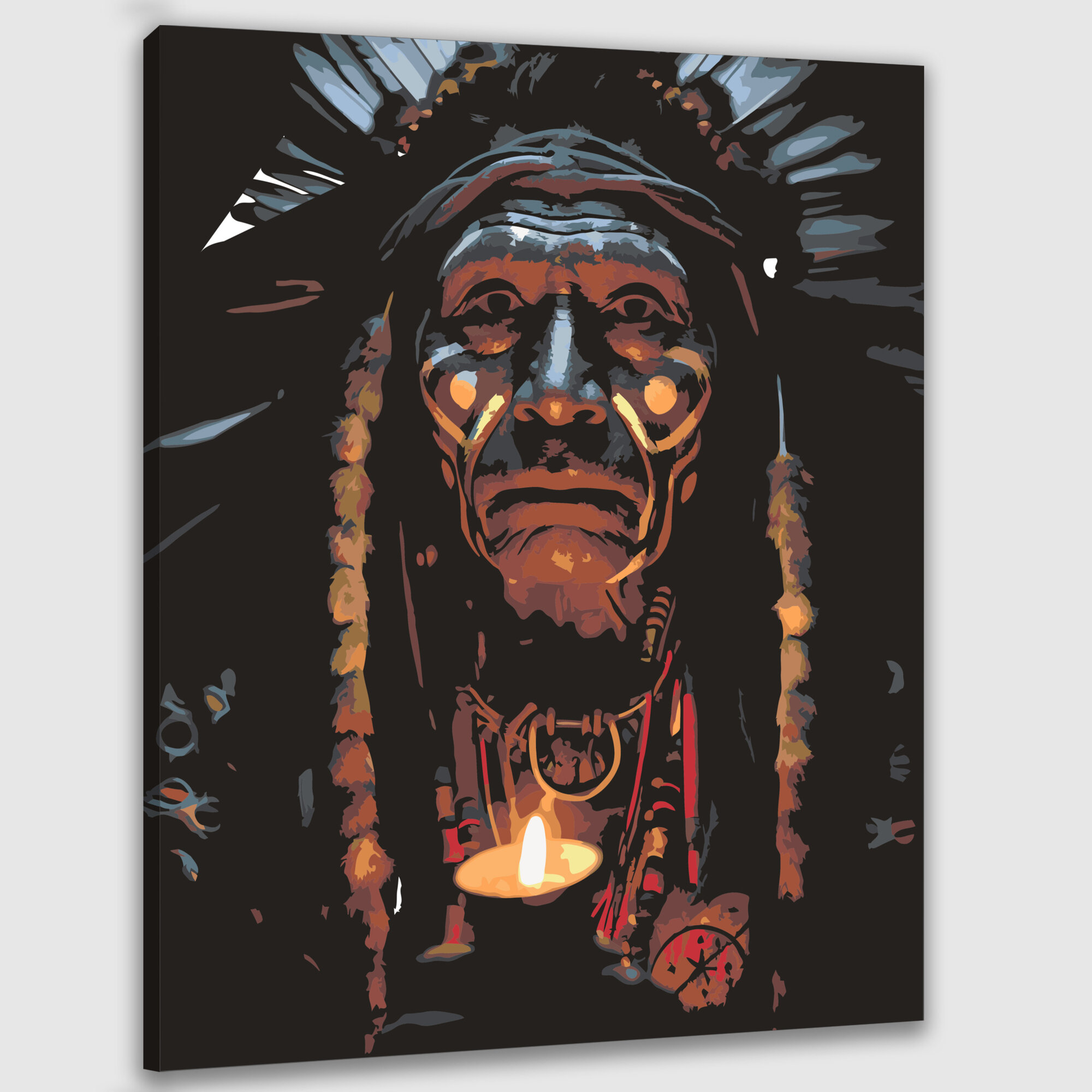 Картина по номерам 40x50 см, шаман, напряженный взгляд, священная церемония, разрисованные лица, символы