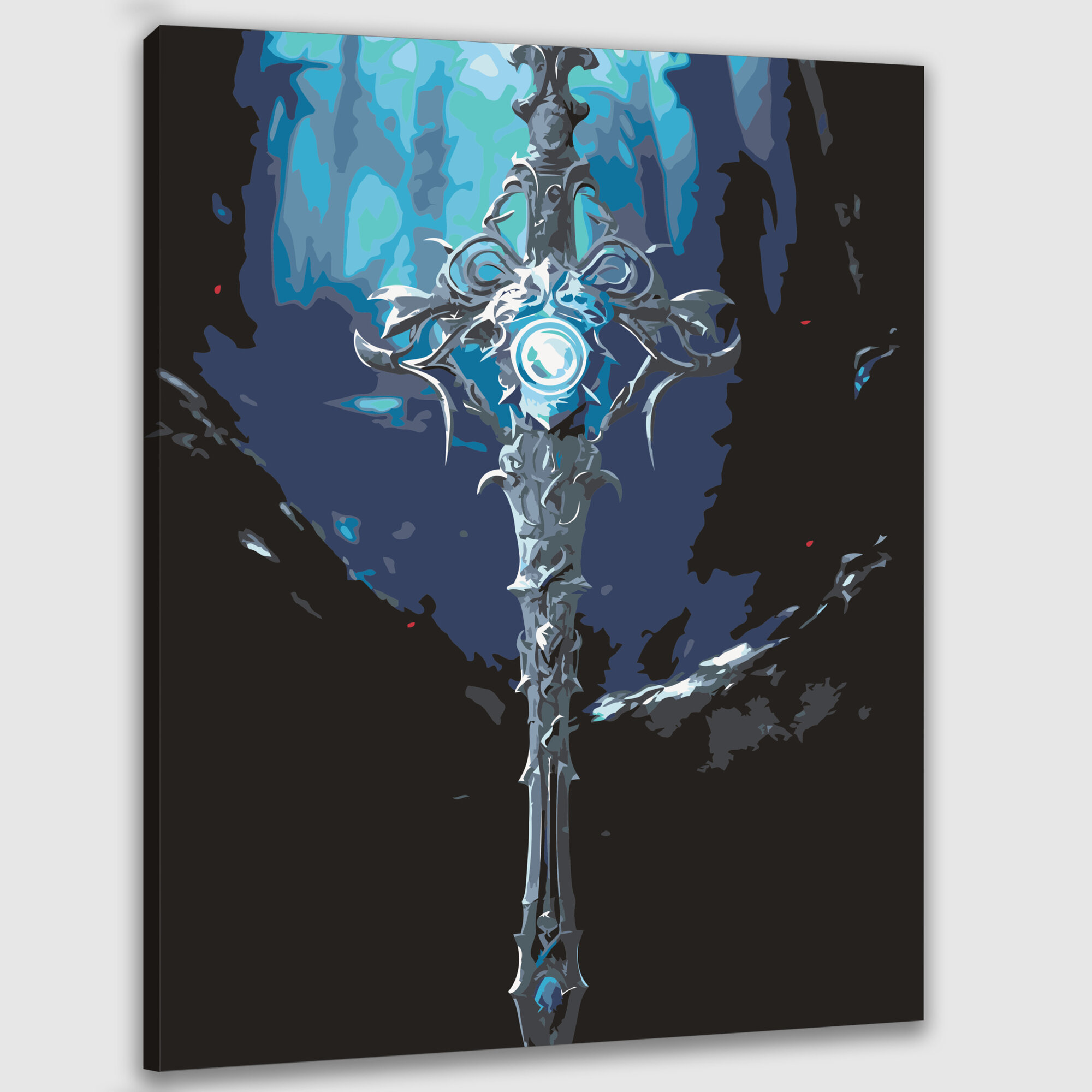 Картина по номерам 40x50 см, меч, легендарный, волшебник, камень, герой, свобода, детали, мерцание, серебро, рукоять