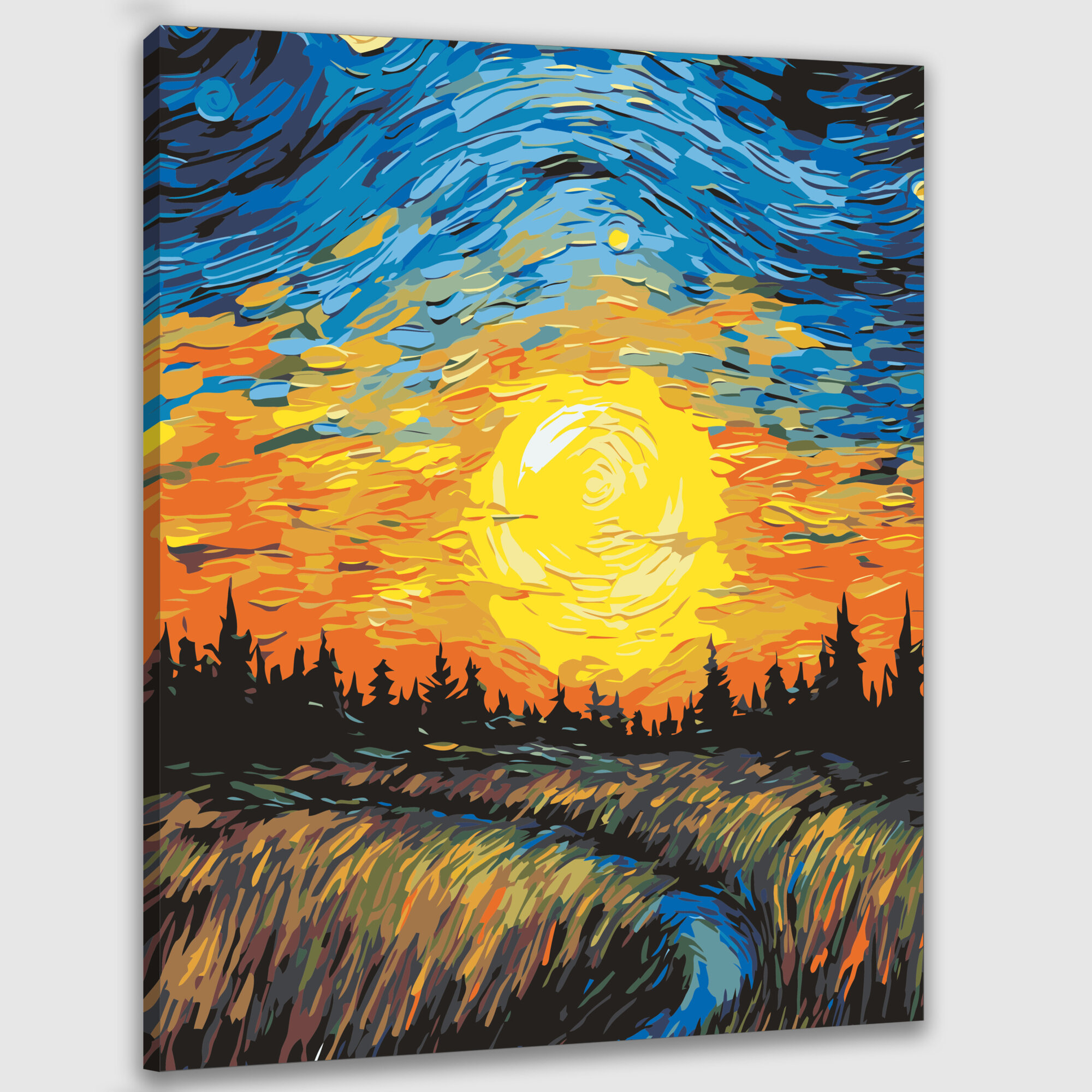 Картина по номерам 40x50 см, Ван Гог, живой пейзаж, закрученные мазки, смелые краски, яркая цветовая палитра