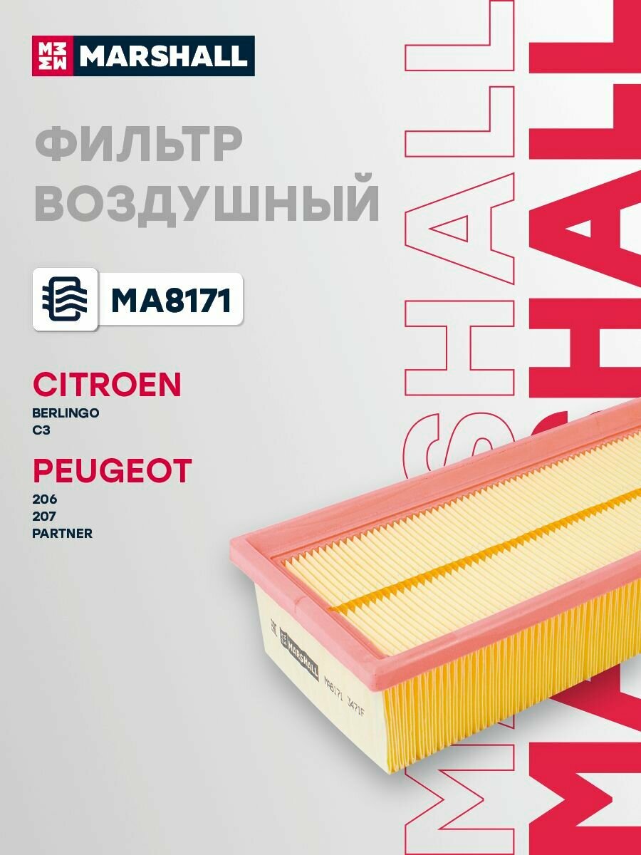 Фильтр воздушный CITROEN ситроен Berlingo C3 PEUGEOT пежо 206 207 Partner C3282 1444TJ E147242 1378073J00 993258 1444X5