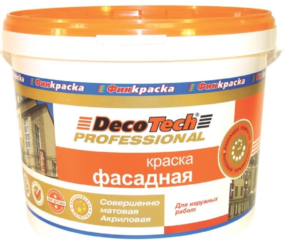 Фасадная краска Decotech / Декотек Professional база А атмосферостойкая, акриловая, белая/матовая, 2.7л / лакокрасочные материалы