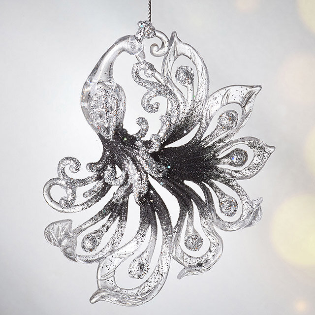 Елочная игрушка Павлин Роскошный 15 см черно-серебряный, подвеска, Forest Market, 160689