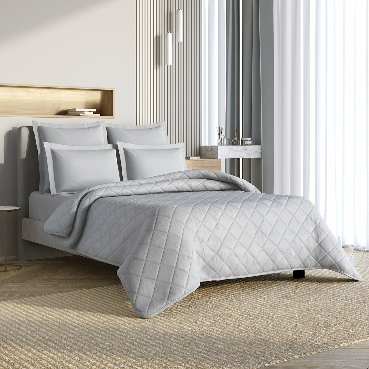 Постельное белье 1,5 спальное однотонное Моноспейс (аналог икеа) с одеялом, Серый, сатин, Ecotex