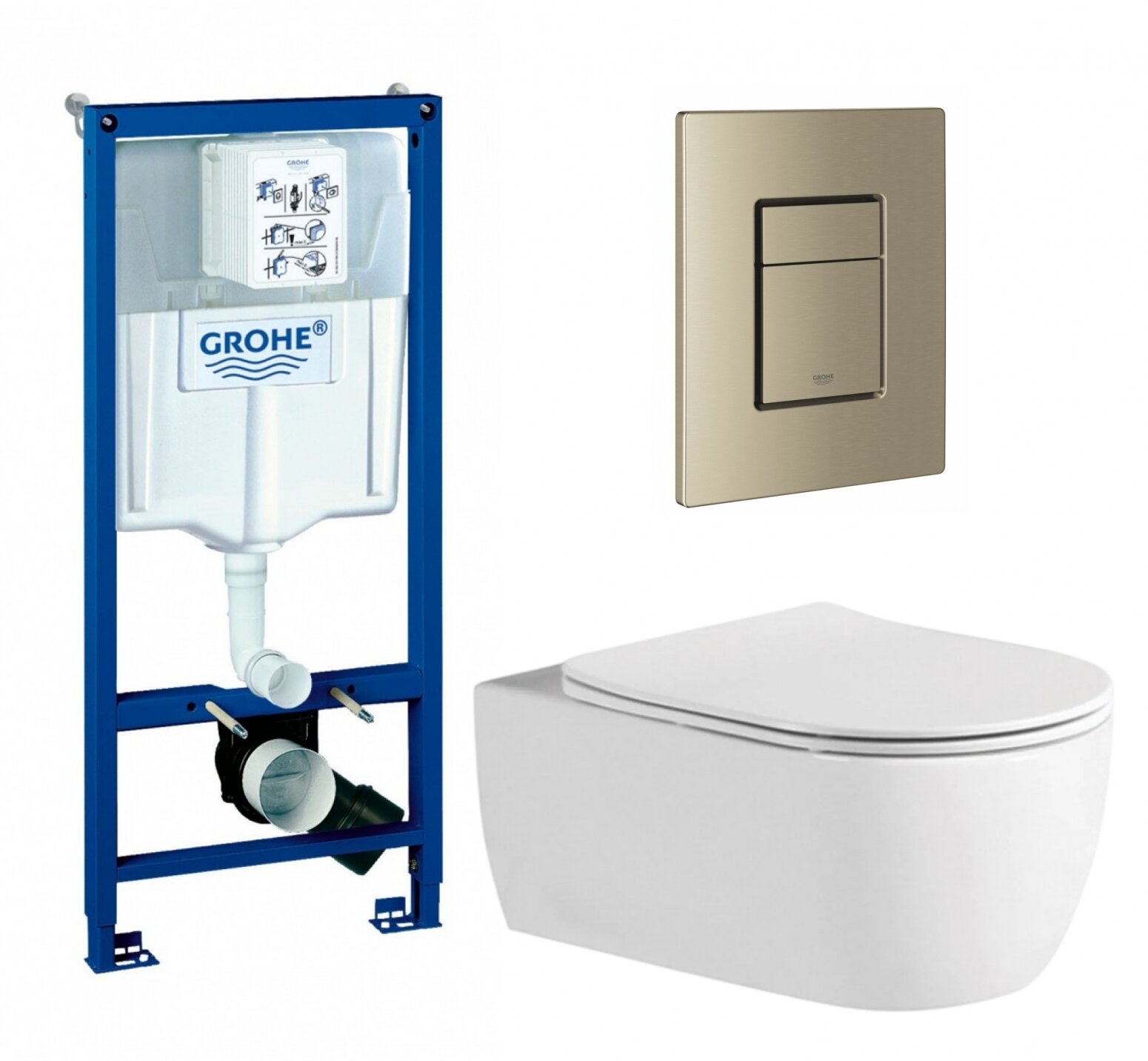 Комплект 3 в 1 инсталляция Grohe Rapid SL + Унитаз подвесной AQUATEK Европа AQ1106L-00 + кнопка никель матовый