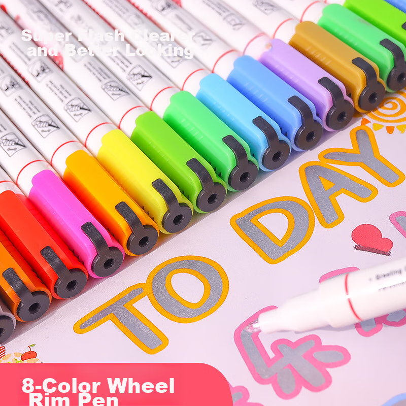 Touch Fish Dual-Color Outline Pen, Colorful Thickened Flashing Quick-Drying Marker, Pearlescent Journal Pen, Handwritten Newspaper Special, Children's DIY Double-Line Pen Set, Double-Line Outline Pen 8 Colors
