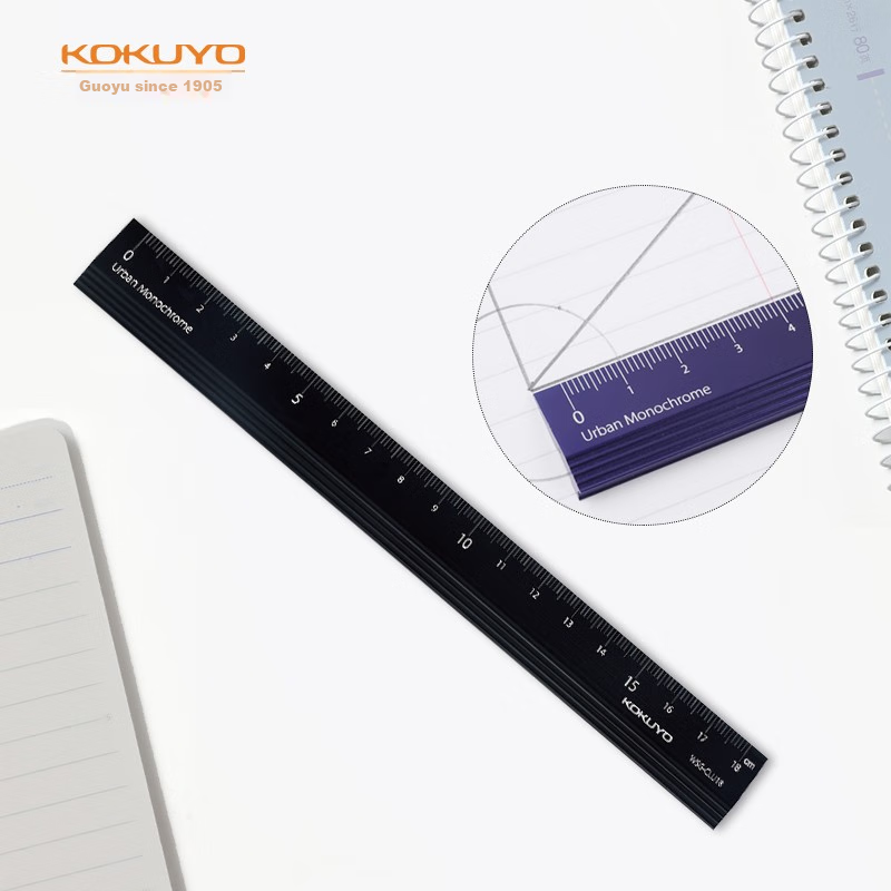 KOKUYO Urban Impression Student Aluminum Straight Ruler for College Entrance Exam (18cm) 190×20.6×5mm Black 1 Piece WSG-CLU18D