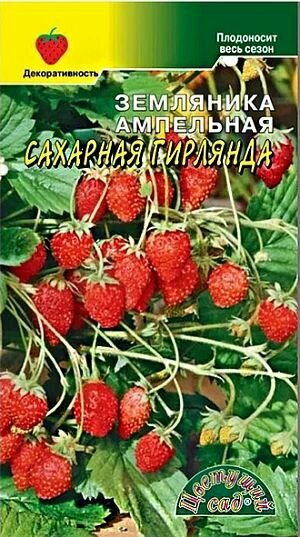 Цена за 10 пачек! Семена Земляника Сахарная Гирлянда ампельная 0,02г балконная (Цветущий Сад)