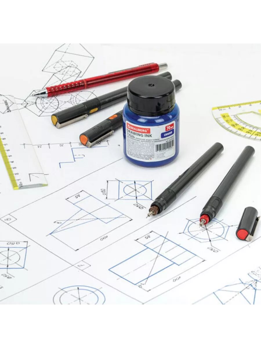 Тушь чертежная , синяя , водостойкая , латексная .