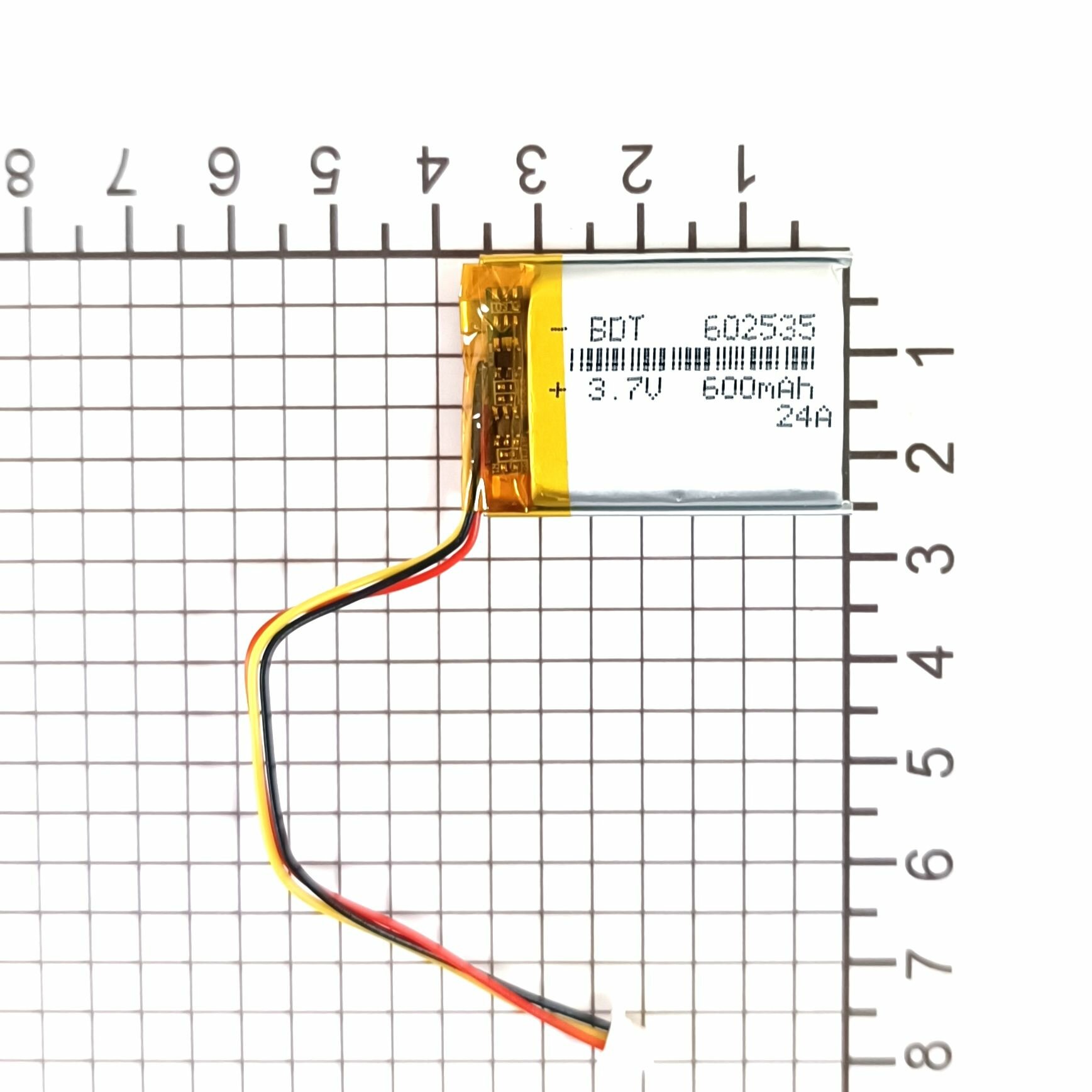 Inspector SCAT S аккумулятор 600 mAh 3pin + разъем (фишка) коннектор на 3 провода (батарея на видеорегистратор совместимая универсальная)