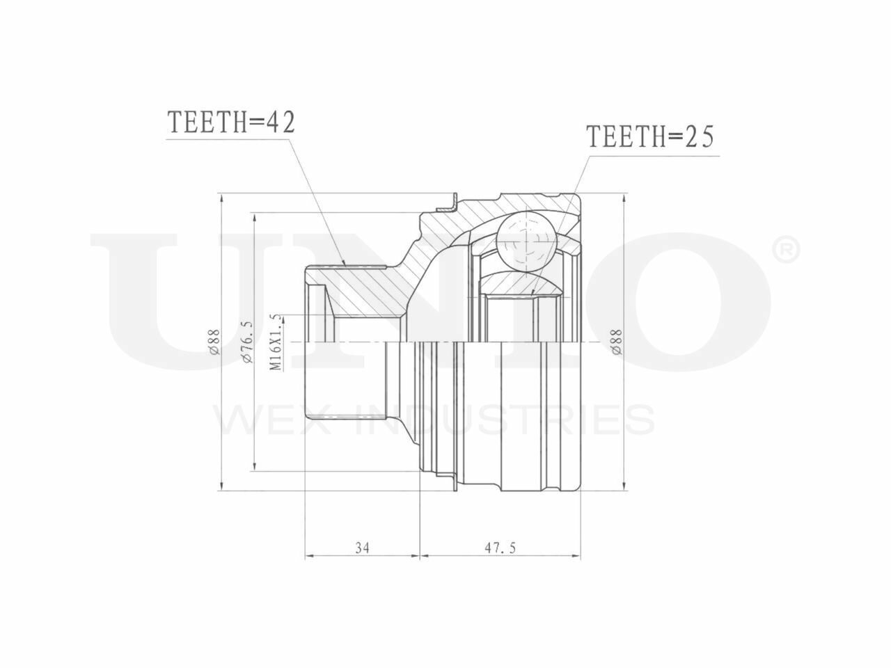 ШРУС наружный (МКПП/АКПП), для Ауди A4 IV, V 08-, Q5 A5 I, II 07-, Audi 07- артикул CVJ-20103 производителя UNIO