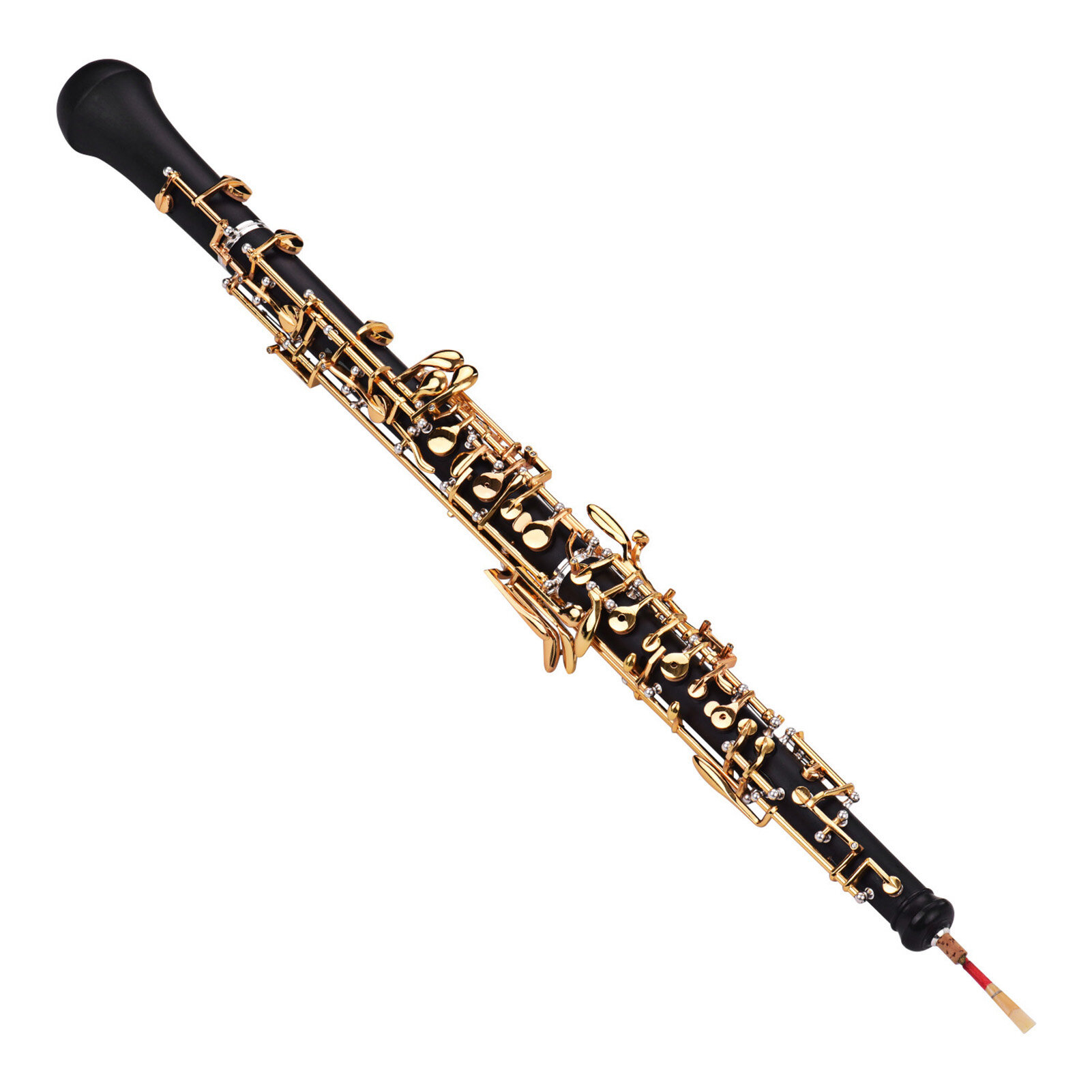 Oboe Professional C Key Semi-automatic Style Pure Gold Plated Keys Woodwind Instrument с Reed, 2 Cleaning Clothes, Pair of Gloves, Leather Case, Carry Bag, Mini Screwdriver, длина 60см, вес 630г
