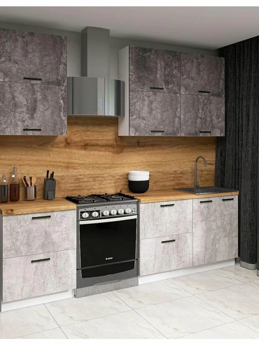 Кухонный гарнитур Урбан 1.8 м, мебель для дома и кухни, Белый / Цемент темный / Цемент светлый