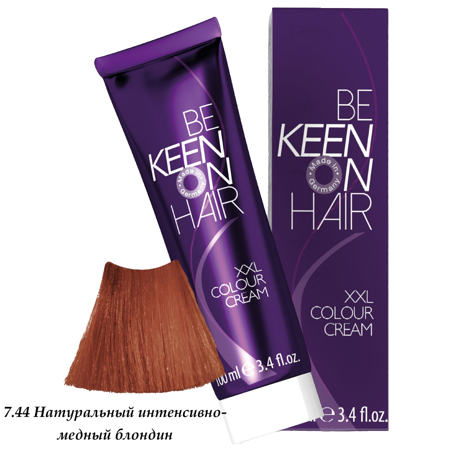 KEEN Крем-краска для волос 7.44 Натуральный интенсивно-медный блондин/Mittelblond Kupfer-Intensiv Профессиональная краска KEEN COLOUR CREAM, 100мл